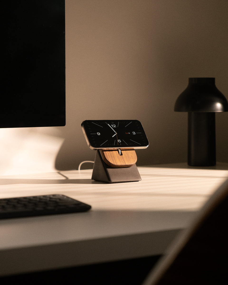 MagSafe Charging Stand - Upright Two (Walnut / Charcoal) | Modhaus